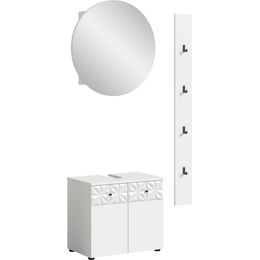 Badezimmer-Set Welltime "VICENZA, TOPSELLER, Breite 91cm, 3-teilig, mit Ornamentabsetzung", wei&szlig;, B:91cm H:187cm T:37cm, Holzwerkstoff, MDF, Kastenm&ouml;bel-Sets, Badezimmer-Set, Waschbeckenunterschrank, Spiegelschrank und Hakenleiste