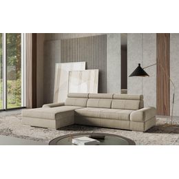 Sit & More Ecksofa SIT & MORE "Broadway L-Form", beige (sand), B:284cm H:79cm T:171cm, 100% Polyester, Sofas, Ecksofa, inklusive Kopfteilverstellung, wahlweise mit Bettfunktion