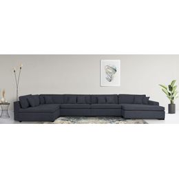 Wohnlandschaft Home Affaire "Skara U-Form", blau (graublau), B:390cm H:86cm T:190cm, 100% Polyester, Sofas, Wohnlandschaft, Lounge-Sofa mit Federkernpolsterung, in vielen Bezugsvarianten