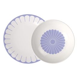 Villeroy & Boch Geschirr-Set VILLEROY & BOCH "Tafelservice Fleur Couleur 12er Set", blau (bleu), 12 tlg., Porzellan, Geschirr-Sets, Geschirr-Set