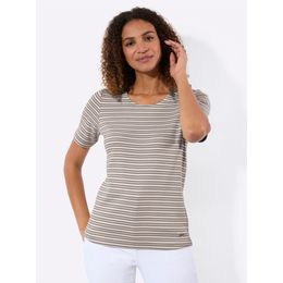T-Shirt Casual Looks "Shirt", Damen, Gr. 50, taupe, wei&szlig;, gestreift, 95% Baumwolle, 5% Elasthan, gemustert, gestreift, mehrfarbig, Rundhals, Shirts T-Shirt
