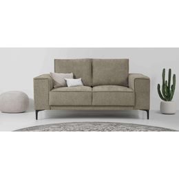 2-Sitzer OTTO HOME "Kompaktsofa Oland, Struktur, Flachgewebe, Luxus-Microfaser, Boucle", braun, B:164cm H:85cm T:83cm, 100% Polyester, Sofas, 2-Sitzer, 164 cm, Wellenunterfederung, Skandi-Design, Metallf&uuml;&szlig;e