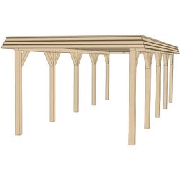 Einzelcarport Weka "Leimholz-Flachdach-Carport 615 Gr.2", beige (naturbelassen), B/H/T: 337cm x 209cm x 832cm, Carports, Einzelcarport, Flachdach aus verzinktem Stahl mit Trapezprofil