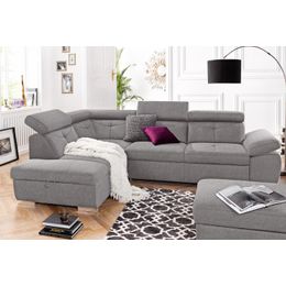 Ecksofa exxpo - SOFA FASHION "Spring, super bequem und komfortabel mit Armteil- und Kopfteilfunktion", silber, B:274cm H:81cm T:206cm, NaturLEDER (echtes Rindsleder) in Sitz und R&uuml;cken. Korpus in passendem Kunstleder SOFTLUX bezogen;Luxus-Microfaser (100% Polyester);Struktur ( 100% Polyester), Sofas, Ecksofa, wahlweise mit Bettfunktion und Bettkasten, L-Form