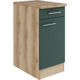 Unterschrank Optifit "Bella", gr&uuml;n (steingr&uuml;n, wildeiche, wildeiche), B:40cm H:84,8cm T:60cm, Holzwerkstoff, Schr&auml;nke, Unterschrank, Breite 40 cm, 1 T&uuml;r, 1 Einlegeboden, 1 Schubkasten