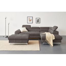 Ecksofa COTTA "Chef L-Form", braun (cocoa), B:257cm H:72cm T:206cm, Luxus-Microfaser (100% Polyester);Kunstleder Softlux;Leder Advantage (abgedecktes Spalt-Rindsleder), R&uuml;ckseite mit schwarzem Spannstoff bezogen;NaturLEDER (echtes Rindsleder), R&uuml;ckseite mit schwarzem Spannstoff bezogen, Sofas, Ecksofa, mit Kopfteilverstellung, edle Metallkufen, wahlweise mit Bettfunktion
