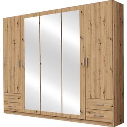 Dreht&uuml;renschrank Rauch "Dreht&uuml;renschrank Schrank Garderobe W&auml;scheschrank Schlafzimmer FLEXX", braun (eiche artisan), B:225cm H:210cm T:54cm, Holzwerkstoff, Schr&auml;nke, Dreht&uuml;renschrank, mit 4 Schubk&auml;sten