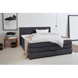 Boxspringbett OTTO products "Peetu", schwarz, B:190cm L:213cm, Struktur fein aus 100%-recyceltem Polyester, Komplettbetten, Boxspringbett, Taschenfederkern-Matratze, in 4 Breiten und 4 Farben, incl. Topper