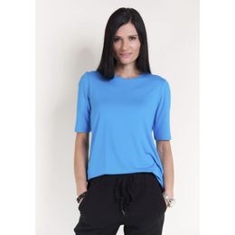 T-Shirt Seidel Moden, Damen, Gr. 54, blau (t&uuml;rkis), Jersey, Obermaterial: 96% Viskose, 4% Elasthan, unifarben, Basic, figurumspielend h&uuml;ftlang, Rundhals, abgesteppte Kante, Shirts T-Shirt, mit Rundhalsausschnitt, MADE IN GERMANY, Topseller