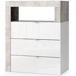 Unterschrank Welltime "Hamburg H&ouml;he 78 cm, Breite 64 cm, Badkommode mit 3 Sch&uuml;bk&auml;sten", wei&szlig; (wei&szlig;, beton, optik), B:64cm H:78cm T:35cm, Holzwerkstoff, Schr&auml;nke, Unterschrank, Badezimmerschrank, dekorativer Rahmen, offenes Fach, Metallgriffe