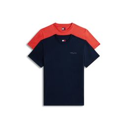 T-Shirt Tommy Jeans "TJM SLIM FIT LINEAR 2PACK", Damen, Gr. 3XL, schwarz night navy, terracota rot, Single Jersey, Obermaterial: 100% Baumwolle, slim fit, Rundhals, Shirts T-Shirt, Rundhals, Jersey