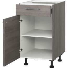 Unterschrank KOCHSTATION "KS-Trea US60", grau (eichefarben grau), B:60cm H:75cm T:56cm, Schr&auml;nke, Unterschrank, mit einem Auszug und einer T&uuml;r, Einlegeboden, Breite 60 cm, H&ouml;he 75 cm
