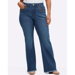 Bootcut-Jeans sheego, Damen, Gr. 44, Normalgr&ouml;&szlig;en, blau, stone, washed, 95% Baumwolle, 3% Polyester, 2% Elasthan, unifarben, lang, Jeans Bootcut-Jeans