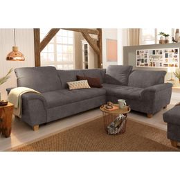 Ecksofa Home Affaire "Lyla fester Sitzkomfort, bequeme Armlehnen, Breite 275cm, L-Form", grau, B:275cm H:81cm T:214cm, Luxus-Microfaser Lederoptik (100% Polyester);Microfaser PRIMABELLE (100% Polyester);Feinstruktur weich (100% Polyester), Sofas, Ecksofa, wahlweise mit R&uuml;ckenfunktion und Bettfunktion