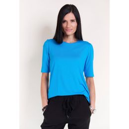 T-Shirt Seidel Moden, Damen, Gr. 50, blau (t&uuml;rkis), Jersey, Obermaterial: 96% Viskose, 4% Elasthan, unifarben, Basic, figurumspielend h&uuml;ftlang, Rundhals, abgesteppte Kante, Shirts T-Shirt, mit Rundhalsausschnitt, MADE IN GERMANY, Topseller