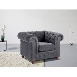 Sessel Home Affaire "Chesterfield B/T/H: 105/69/74 cm", grau (anthrazit), B:105cm H:74cm T:89cm, 100% Polyester, Sessel, Sessel, mit hochwertiger Knopfheftung, auch in Leder