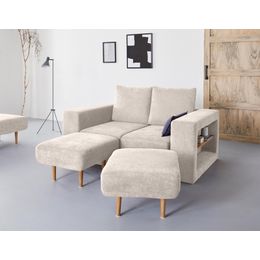 2-Sitzer "Looksvb", beige, B:172cm H:96cm T:107cm, LOOKS by Wolfgang Joop, Sofas, 2-Sitzer, Verwandlungssofa: aus Sofa wird Sofa mit 2 Hockern, mit Regalfunktion