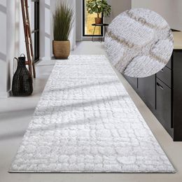 Designteppich ELLE DECORATION "Artistique", wei&szlig; (cremewei&szlig;), B:80cm H:18mm L:240cm, Polyester, Teppiche, Designteppich, Hochflor, Shaggy, L&auml;ufer, weich, Langflor, modern, Hoch Tief Effekt