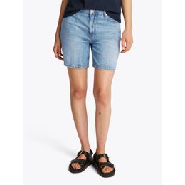 Shorts Tommy Hilfiger "DNM STRAIGHT SHORT RW SIA", Damen, Gr. 31, N-Gr, blau (sia), Denim/Jeans, Obermaterial: 100% Baumwolle, unifarben, straight fit kurz, Hosen Shorts, mit leichter Waschung, Logo-Bage