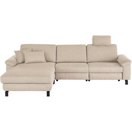 Ecksofa 3C CANDY "Mainau L-Form", beige (natur), B:308cm H:91cm T:185cm, 100% Polyester, Sofas, Ecksofa, Relaxfunktion im 1,5-Sitzer, motorische Schlaffunktion in Longchair
