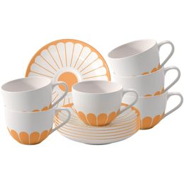 Villeroy & Boch Tasse VILLEROY & BOCH "Kaffeetassen mit Untertassen Fleur Couleur 160 ml 6er Set", gelb (soleil), 6 tlg., Porzellan, Trinkgef&auml;&szlig;e, Tasse