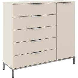 Kombikommode Rauch "Kommode T&uuml;rkommode Sideboard Kombikommode FLIPP", beige (beige (champagner)), B:120cm H:111cm T:42cm, Holzwerkstoff, Sideboards, Kombikommode, 1-t&uuml;rig mit 5 Schubladen und Soft-Close-Funktion