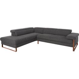 Ecksofa W.Schillig "finn, Designsofa mit tollem Sitzkomfort, bequem, L-Form", grau (anthrazit s22), B:281cm H:71cm T:230cm, Flachgewebe S22 (100% Polyester);Stoff S37 (100% Polyester);Longlife Xtra-Leder Z59: Glattleder mit modischer Pr&auml;gung. Hautst&auml;rke 0, 9 - 1, 1 mm, Sofas, Ecksofa, German Design Award 2016, Fu&szlig;gestell Nussbaum natur, Breite 281 cm