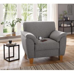Sessel Home Affaire "Alta", grau, B:101cm H:87cm T:88cm, Struktur ( 100% Polyester);Struktur fein ( 100% Polyester);Luxus-Microfaser (100% Polyester), Sessel, Sessel, mit Federkern und Kontrastnaht, F&uuml;&szlig;e Buche eichefarben