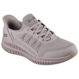 Sneaker Skechers "BOBS GEO LITE-FIXED EDGE", Herren, Gr. 46, grau (taupe), Lederimitat, Textil, Schuhe Sneaker, Freizeitschuh, Trainingsschuh mit Slip-ins
