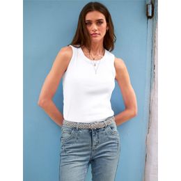 Shirttop Heine, Damen, Gr. 40, wei&szlig;, 95% Baumwolle, 5% Elasthan, unifarben, Rundhals, Tops Shirttop