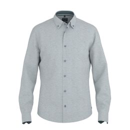 Langarmhemd OLYMP, Herren, Gr. M, N-Gr, royal, Web, Obermaterial: 100% Leinen, regular fit, 1-Knopf-Manschette, Hemden Langarmhemd, Casual, Button-down-Kragen, regular fit, Leinen