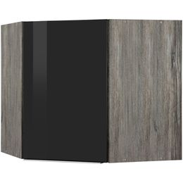 Eckh&auml;ngeschrank KOCHSTATION "KS-Brindisi", schwarz (schwarz hochglanz, eiche vintage), B:60cm H:57cm T:60cm, Holzwerkstoff, MDF, Schr&auml;nke, Eckh&auml;ngeschrank, praktischer Stauraum in der Ecke