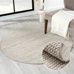Teppich "Ava", beige (beige, wei&szlig;), B:120cm H:7mm L:120cm &Oslash;:120cm, Polyester, MyFlair M&Ouml;BEL & ACCESSOIRES, Teppiche, Teppich, Uni Farben, meliert, Sisal-Optik, auch in rechteckig erh&auml;ltlich