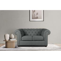 2-Sitzer Home Affaire "CHARENTE, Chesterfield-Sofa, Wellenfederung, Ma&szlig;e: B/T/H: 147/89/74 cm", grau (anthrazit), B:147cm H:74cm T:89cm, 100% Polyester, Sofas, 2-Sitzer, mit edler Knopfheftung und typischen Armlehnen