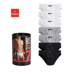 H.I.S. Slip H.I.S "Unterhosen f&uuml;r Herren", Herren, Gr. 5M, 7 Stk., schwarz-wei&szlig; (schwarz, grau, meliert, wei&szlig;), Jersey, Obermaterial: 95% Baumwolle, 5% Elasthan, unifarben, k&ouml;rpernah, Unterhosen Slip, aus Baumwoll-Mix in einer Dose verpackt
