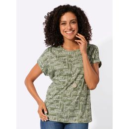 Print-Shirt Casual Looks "Druck-Shirt", Damen, Gr. 54, khaki, ecru, bedruckt, 100% Baumwolle, gemustert, mehrfarbig, Rundhals, Shirts Print-Shirt