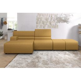 Ecksofa Egoitaliano "Babouche, Designsofa mit au&szlig;ergew&ouml;hnlichem Sitzkomfort zum Wohlf&uuml;hlen", gelb, B:384cm H:80cm T:98cm, Luxus-Micofaser Lederoptik (100% Polyester) ist ein neues technisches Gewebe mit einem visuellen und taktilen Aspekt, der dem Nubuk sehr nahe kommt, mit innovativen Eigenschaften. Seine au&szlig;erordentliche Weichheit kommt von einem exklusiven Produktionsprozess, der Unreinheiten u