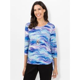 Print-Shirt Inspirationen "Shirt", Damen, Gr. 44, blau (royalblau, aqua, bedruckt), 95% Polyester, 5% Elasthan, bedruckt, gemustert, mehrfarbig, Rundhals, Shirts Print-Shirt