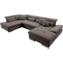Wohnlandschaft "SO 4100 komfortable Federkernunterfederung, inkl. Kopfteilverstellung", braun (schlamm 14), B:365cm H:80cm T:225cm, SET ONE BY Musterring, Sofas, Wohnlandschaft, wahlweise Bettfunktion und Sitztiefenverstellung, U-Form
