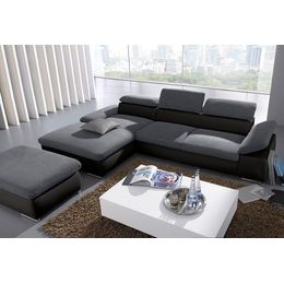 Sit & More Ecksofa SIT & MORE "Valantine L-Form, B: 286 cm", schwarz (schwarz, grau), B:286cm H:73cm T:174cm, 100% Polyester;Luxus-Kunstleder/Struktur (88% Polyester, 12% Polyamid), Sofas, Ecksofa, mit Arm- & Kopfteilverstellung, optional mit Bettfunktion