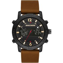 Chronograph Skechers "REDLANDS", braun, Armbanduhren, Herren, Chronograph, Quarzuhr, Armbanduhr, Herrenuhr, Lederarmband, digital, Stoppfunktion