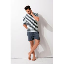 H.I.S. Pyjama H.I.S, Herren, Gr. 44/46 (S), blau (navy, cream), Jersey, Obermaterial: 60% Baumwolle, 40% Polyester, gestreift, Basic, bequem kurz, Rundhals, abgesteppte Kante, Homewear-Sets Pyjama, Schlafanzug aus Baumwoll-Mix, Topseller