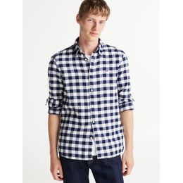 Langarmhemd Tommy Hilfiger "BRUSHED GINGHAM Slim Fit SHIRT", Herren, Gr. XXL, N-Gr, blau (ivory, carbon navy), Web, Obermaterial: 100% Baumwolle, slim fit, 1-Knopf-Manschette, Hemden Langarmhemd, modisch kariert