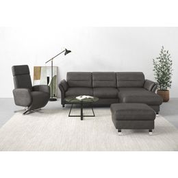 Sit & More Ecksofa SIT & MORE "Grenoble L-Form mit Federkern", grau (anthrazit), B:251cm H:85cm T:161cm, Sofas, Ecksofa, wahlweise mit Bettfunktion, Bettkasten, Arm- und Kopfteilverstellung
