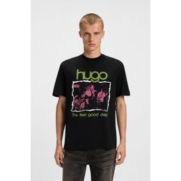 T-Shirt HUGO BLUE "Nopix", Herren, Gr. S, schwarz (schwarz001), Single Jersey, Obermaterial: 100% Baumwolle, unifarben, regular fit h&uuml;ftlang, Rundhals, Shirts T-Shirt, mit Fotodruck