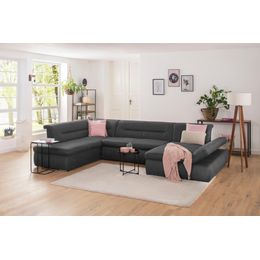 Wohnlandschaft Home Affaire "Avesa U-Form", grau (anthrazit), B:355cm H:80cm T:216cm, 100% Polyester, Sofas, Wohnlandschaft, Wahlweise mit Armteilverstellung und Bettfunktion, B/T/H: 355/216/80cm