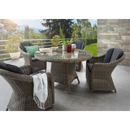 Garten-Essgruppe Destiny "MALAGA LUNA", grau (vintage grau), Polyester, Aluminium, Polyester, Polyrattan, Sitzm&ouml;bel-Sets, Garten-Essgruppe, (Set, 13-tlg., 4x Sessel, 1 Tisch &Oslash; 100x75cm) Alumninium, Polyrattan