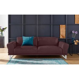 2,5-Sitzer W.Schillig "montanaa", braun (mocca z69), B:232cm H:78cm T:94cm, Sofas, 2 5-Sitzer, mit Metallkufen in Chrom gl&auml;nzend, Breite 232 cm