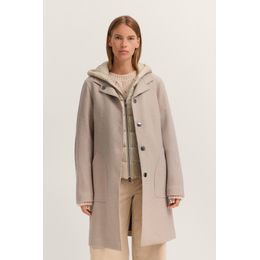 Wollmantel Bugatti "Modern Fit", Damen, Gr. 44, beige (40, beige), 50% Viskose, 50% Wolle, unifarben, normal, normaler Saum, M&auml;ntel Wollmantel, mit Kapuze & herausnehmbarer Weste