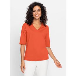 V-Shirt Casual Looks "Shirt", Damen, Gr. 40, orange, 90% Polyamid, 10% Elasthan, unifarben, V-Ausschnitt, Shirts V-Shirt